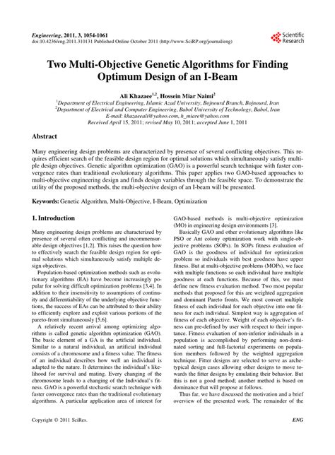 PDF Two Multi Objective Genetic Algorithms For Finding Optimum Design Of An I Beam