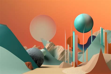 Premium Ai Image Abstract And Surreal Landscape With Floating Objects Shapes And Colors