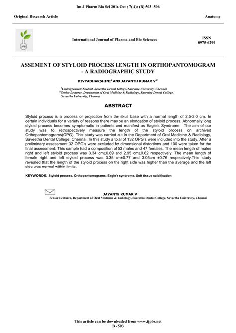Pdf Assement Of Styloid Process Length In Orthopantomogram A