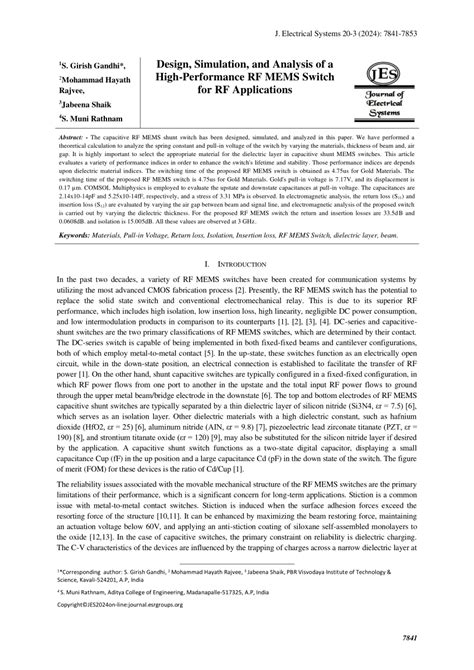 pdf design simulation and analysis of a high performance rf mems