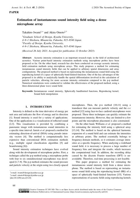 Pdf Estimation Of Instantaneous Sound Intensity Field Using A Dense