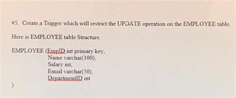 Solved Create A Trigger Which Will Restrict The UPDATE Chegg