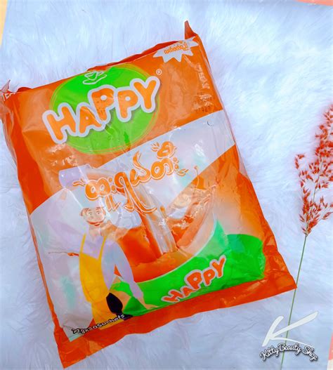 Happy ဟက်ပီး ထူးရှယ်တီး မြန်မာ့လက်ဖက်ရည် အသင့်ဖျော် ထုပ် ၃၀ ပါ แฮปปี้ ชานม 22g X 30 ซอง Happy