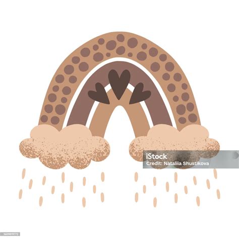 순진한 어린이 스타일의 구름이 있는 보헤미안 무지개 가을 색깔의 그림입니다 따뜻한 파스텔 색상의 무지개 인사말 카드 초대장 인쇄물 스티커 및 패턴 디자인을 위한 클립아트 0