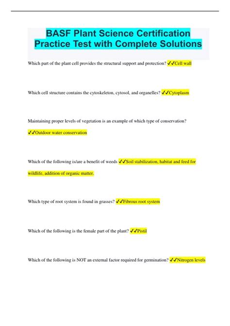 Basf Plant Science Certification Practice Test With Complete Solutions