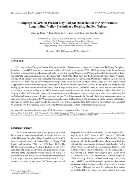 Pdf Campaigned Gps On Present Day Crustal Deformation In Northernmost Longitudinal Valley