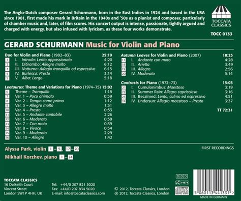 Gerard Schurmann Werke Für Violine And Klavier Cd Jpc De