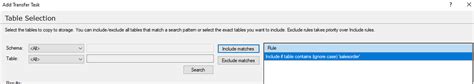 table and column selection in an ingest instance community