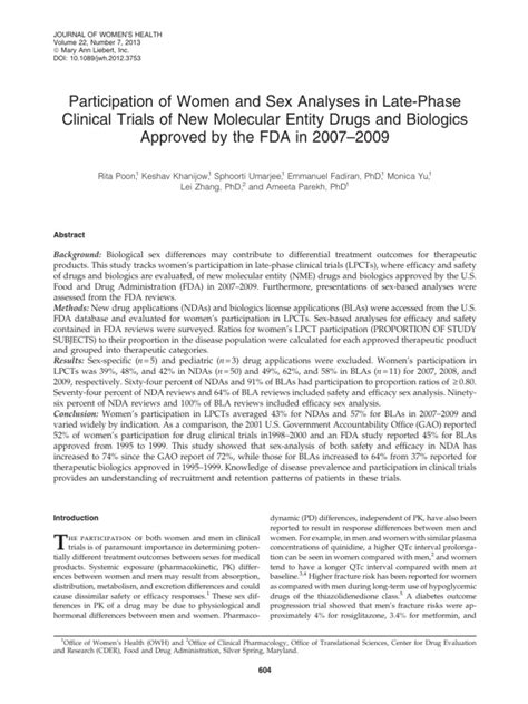 Poon Et Al 2013 Participation Of Women And Sex Analyses In Late Ph