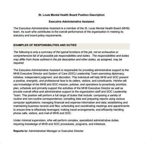 Administrative Assistant Job Description Template 10 Free Word Pdf