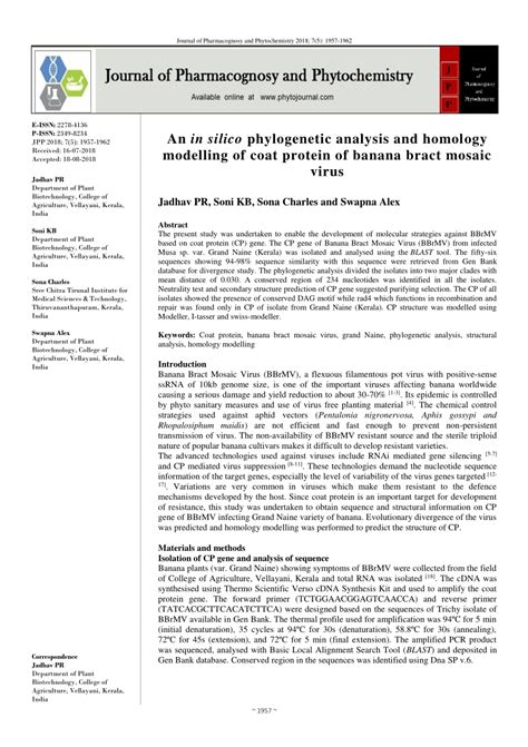 Pdf An In Silico Phylogenetic Analysis And Homology Modelling Of Coat