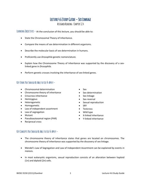 Sex Linkage Study Guide