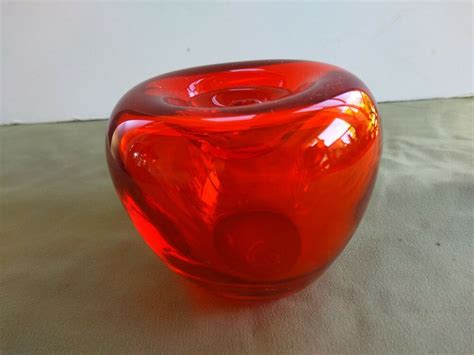 Vintage Blenko 882 Art Glass Ruby Red Apple Paperweight Beautiful