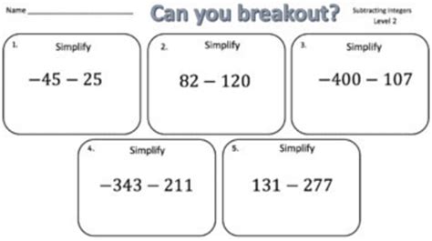 Integer Operations Digital Breakout Games 2 Levels 8 Activities Total