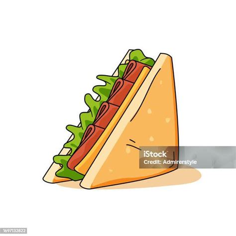 샌드위치 아침 식사 야채 치즈 고기 베이컨 햄 롤빵 격리 벡터 그림 만화 귀여운 카와이 아이콘 가공육에 대한 스톡 벡터 아트 및 기타 이미지 Istock