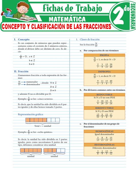 Concepto Y Clasificacion De Las Fracciones Para Segundo Grado De