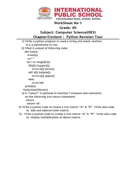 Worksheet No 1 Xii Cs Pdf