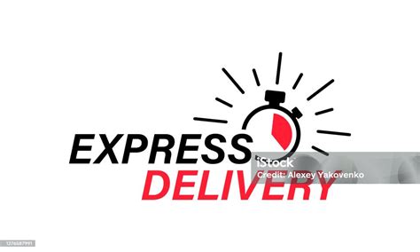 스톱워치로 익스프레스 배송 배달 개념 배달 로고 포스터 템플릿 스티커 라벨 타이머 아이콘입니다 격리된 흰색 배경의 벡터입니다 Eps 10 신속 배달에 대한 스톡 벡터 아트