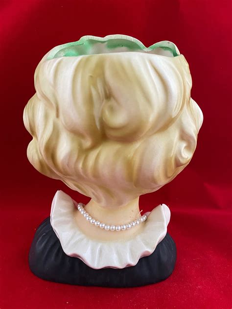 Head Vase Vintage Parma A 448 Lady With Pearls Large Head Etsy