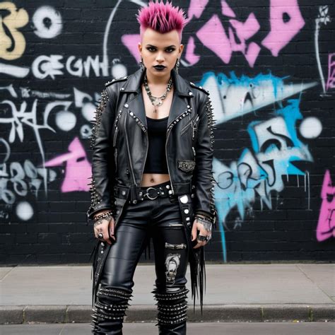 Punk Rock Woman In Spiked Jacket With Pink Mohawk Swap Face