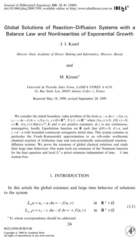 Pdf Global Solutions Of Reaction Diffusion Systems With A Balance Law And Nonlinearities Of