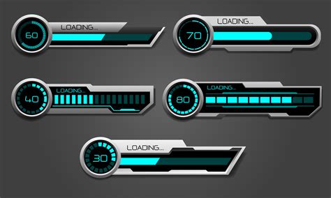 Set Of Hud Modern Loading Progress Bars User Interface Elements Design Technology Cyber Blue