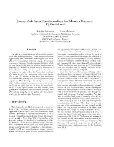 Source Code Loop Transformations For Memory Hierarchy