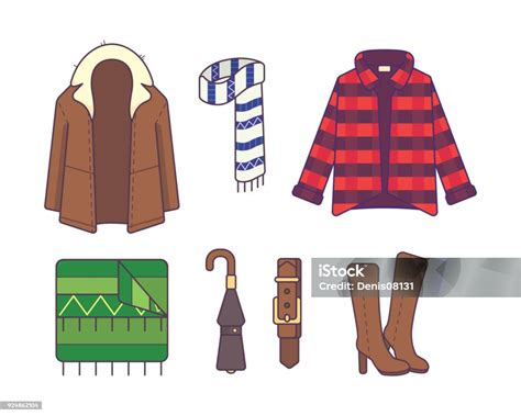 세련 된 겨울 의류 및 액세서리의 큰 집합입니다 스타일과 패션 개념입니다 겉 옷 계절 라인 아트 패션 일러스트 가방에 대한 스톡 벡터 아트 및 기타 이미지 Istock