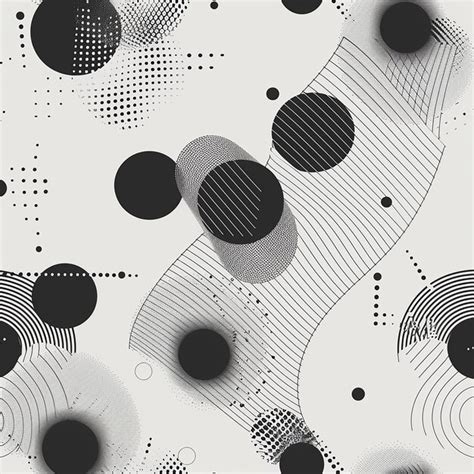Black Lines And Dots Seamless Geometric Pattern Monochrome Wallpaper