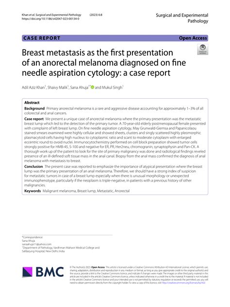 Pdf Breast Metastasis As The First Presentation Of An Anorectal Melanoma Diagnosed On Fine