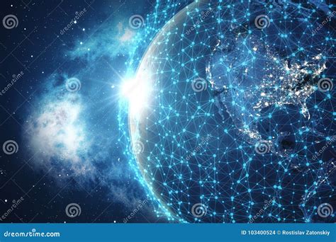 3d rendering global network background connection lines with dots