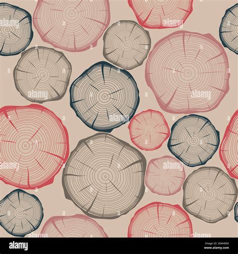 Wood Slice Seamless Pattern Vector Background With Tree Rings And