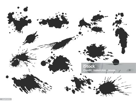 벡터 흑백 잉크 스플래시 얼룩 및 브러시 스트로크 스팟 스프레이 얼룩 스패터 스플래터 물방울 드롭 잉크 방울 브러쉬 페인트 스팟