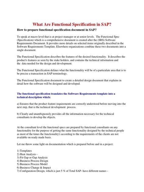 What Are Functional Specification In Sap Pdf Specification