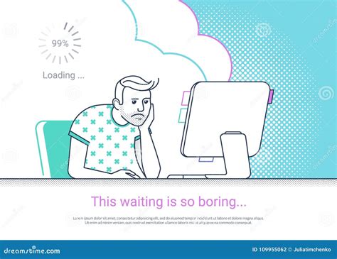 Tired And Bored Man Is Working With Computer At Home Desk Stock Vector