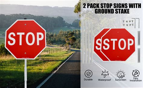 Azreference Stop Sign With Stake 2 Pack 12 X 12 Inches Street Road