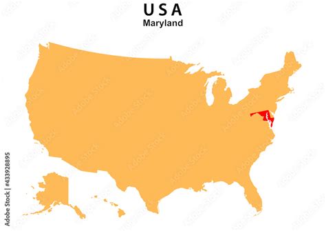 Maryland State Map Highlighted On Usa Map Maryland Map On United State