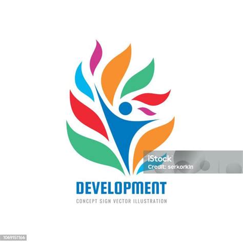 개발개념 기호 서식 파일 벡터 일러스트 레이 션입니다 단풍과 자연 인간의 문자를 추상화 합니다 긍정적인 창조적인 기호입니다 행복