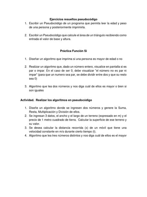 Ejercicios Pseudocodigo Pdf Métodos Y Materiales De Enseñanza Computadoras