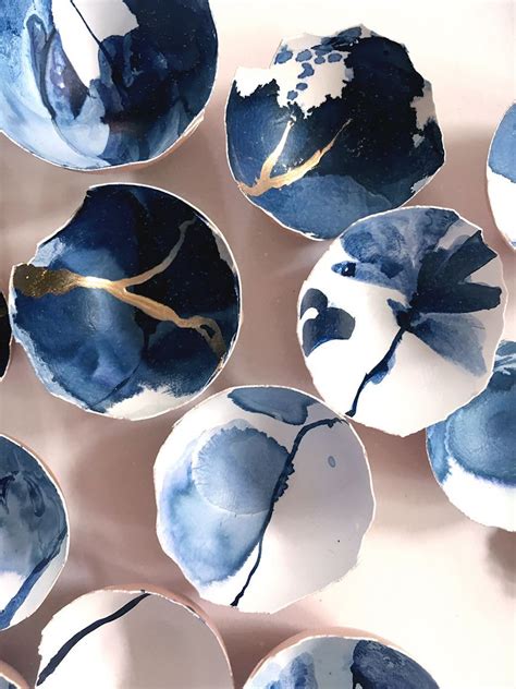 Kintsugi Eggshells Indigo And Gold By Elisa Sheehan Wescover Art Ceramic Plates Ceramic