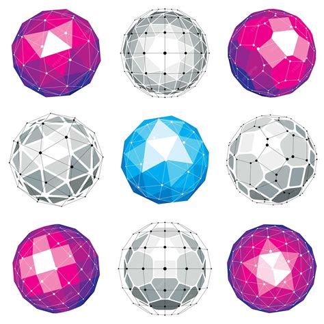 Premium Vector Set Of Vector Low Poly Spherical Objects With Connected Lines And Dots 3d