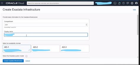 exadata cloud service creating exadata infrastructure resource