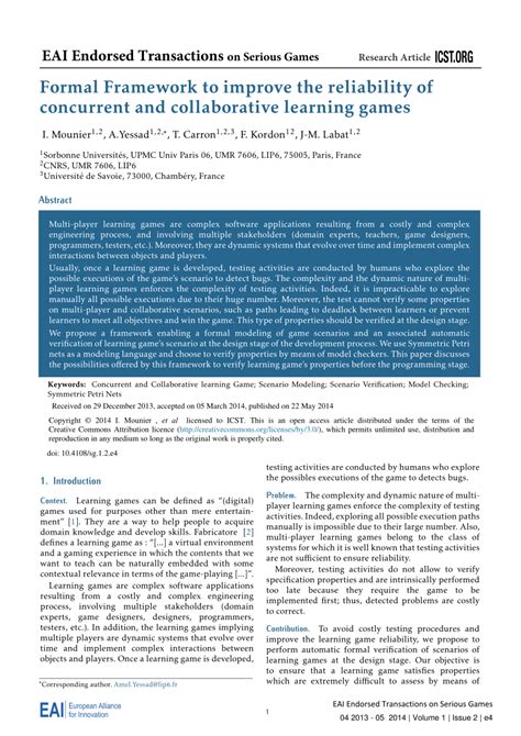 Pdf Formal Framework To Improve The Reliability Of Concurrent And Collaborative Learning Games