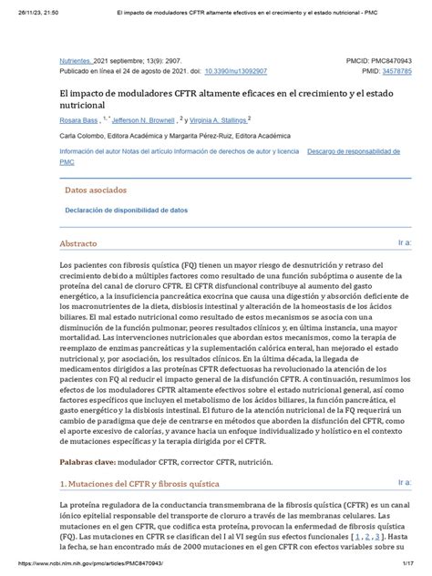 The Impact Of Highly Effective Cftr Modulators On Growth And Nutritios Status EspaÑol Pdf