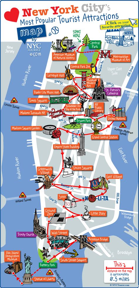 Map Of Nyc Tourist Attractions Sightseeing And Tourist Tour