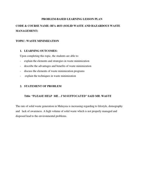 Pbl Melaka Waste Minization Pdf Waste Management Waste