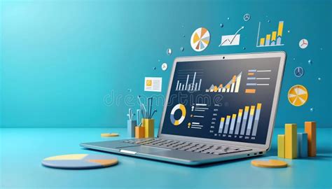 Modern Laptop Displays Digital Analytics Dashboard Colorful Charts