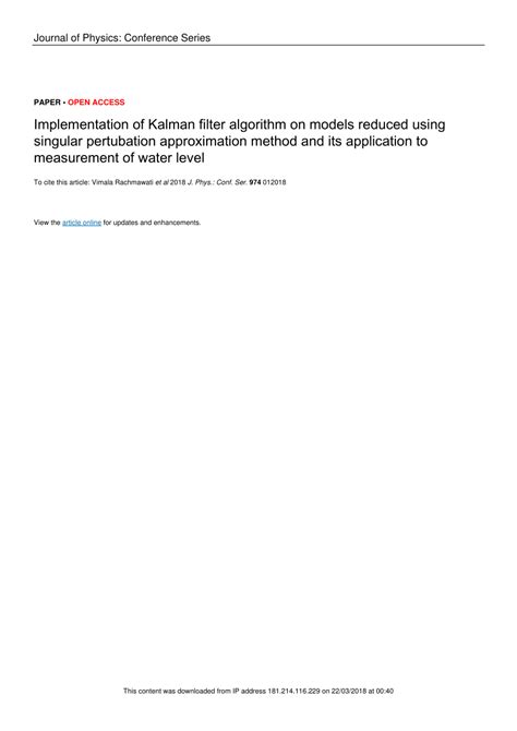 Pdf Implementation Of Kalman Filter Algorithm On Models Reduced Using Singular Pertubation