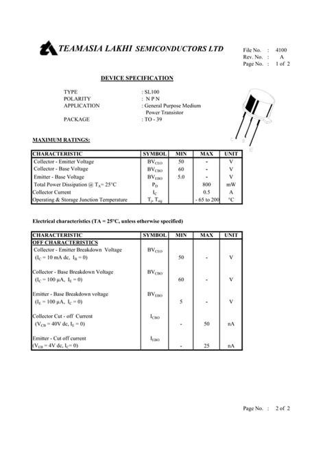 Sl100 Transistor Data Sheet Pdf