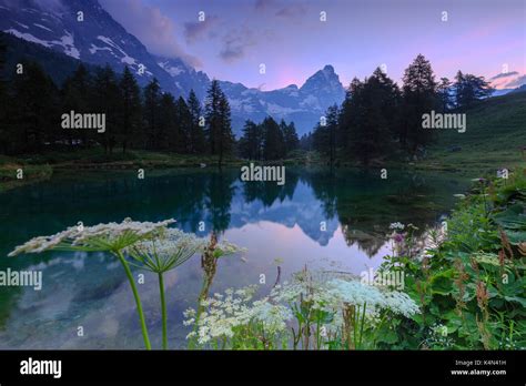 Sunrise From Famous Blue Lake Il Lago Blu Cervinia Valtournanche